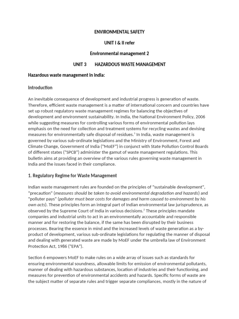 Unit 3 Hazardous Waste Management | PDF | Radioactive Waste | Hazardous ...