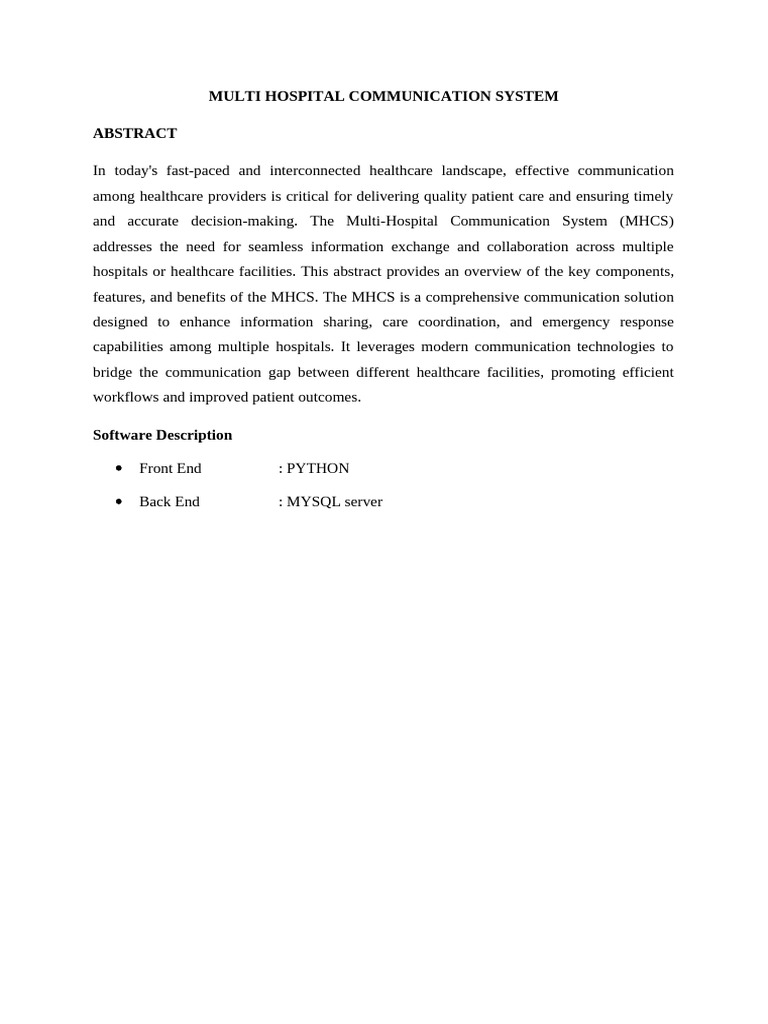 Multi-Hospital Communication System Overview | PDF