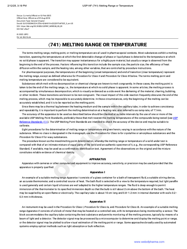 USP Melting Range Guidelines 2025 | PDF | Melting Point | Melting