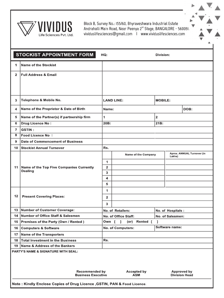 Stockist Forms | PDF