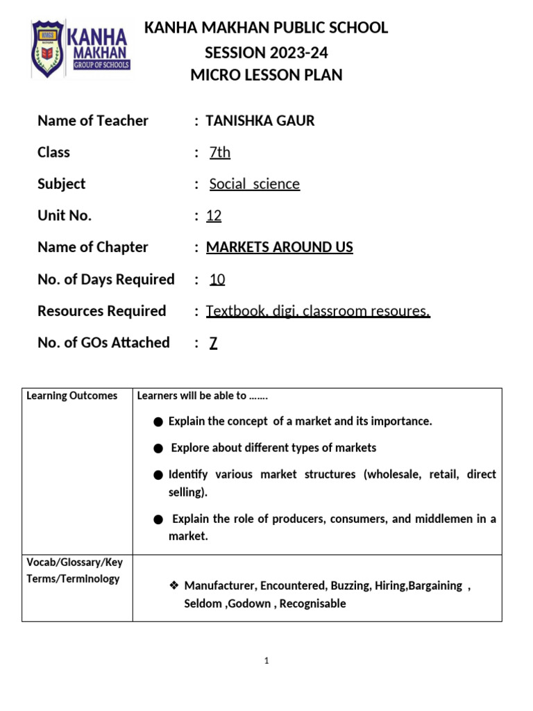 MARKET LESSON PLAN | PDF | Learning