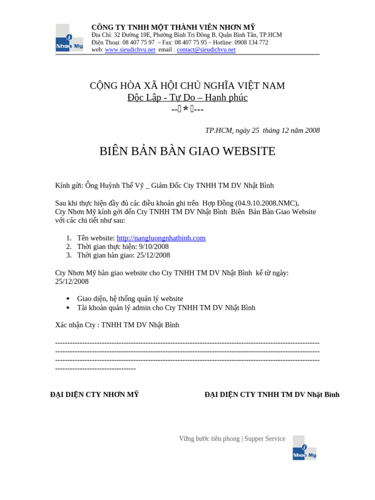 Bien Ban Ban Giao | PDF