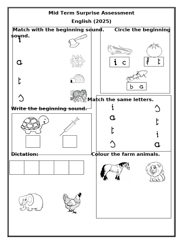 English Surprise Mini Assessment 2024 Montessori-1 | PDF