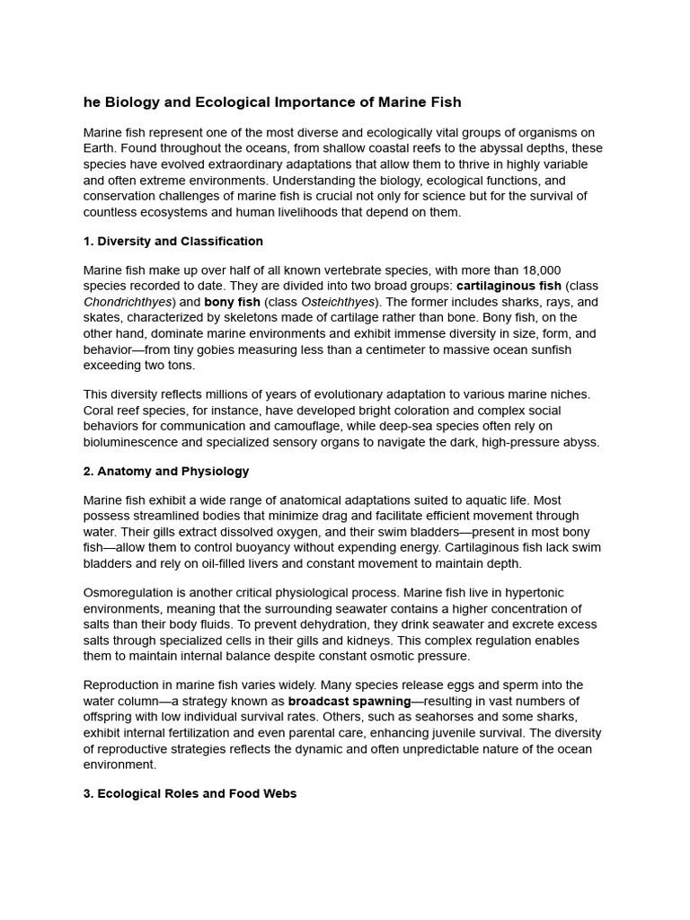 Ecological Role of Marine Fish Species | PDF | Fish | Seawater