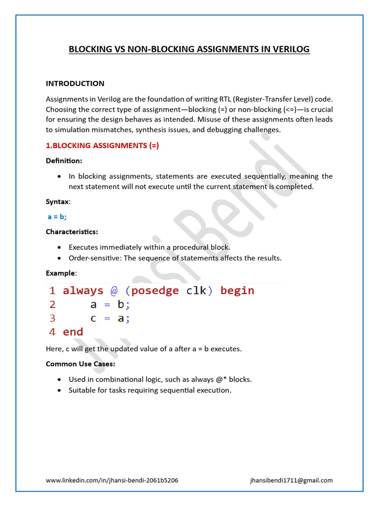 Blocking Vs Non-Blocking Assignments in Verilog | PDF | Electronic Design Automation | Digital ...