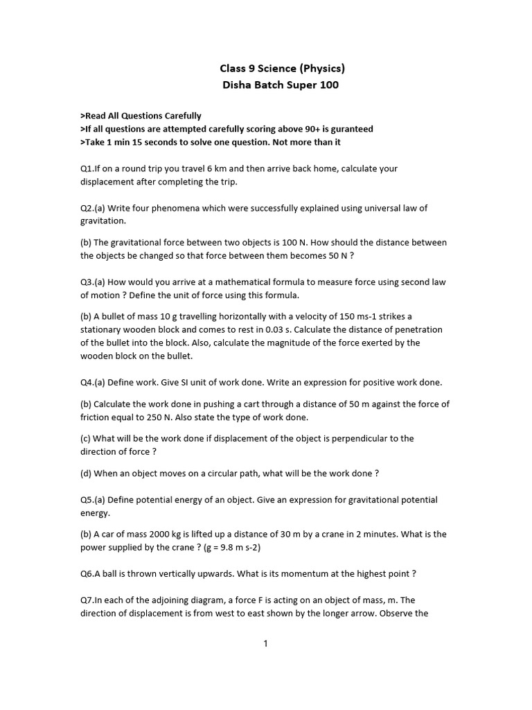 Class 9 Physics Question Paper | PDF | Force | Mass