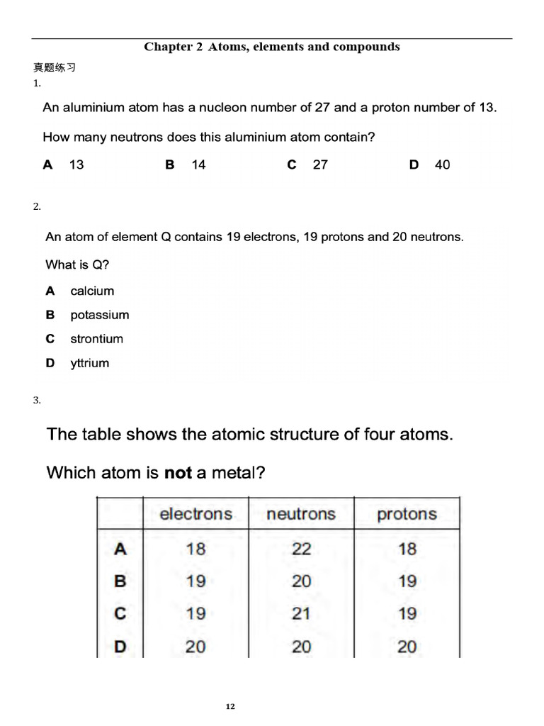 Atoms, Elements, and Compounds Practice | PDF