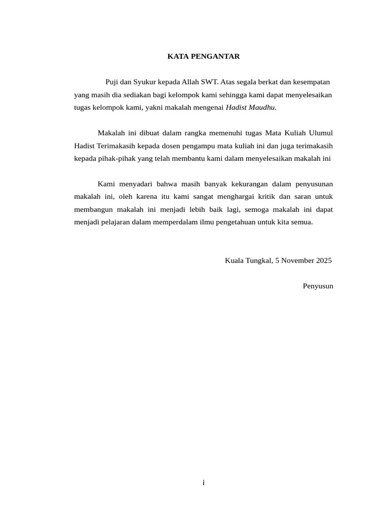 Kata Pengantar and Daftar Isi Ulmul Hadis | PDF