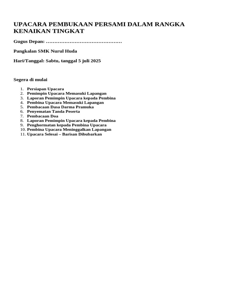 Upacara Pembukaan Persami 2025 | PDF