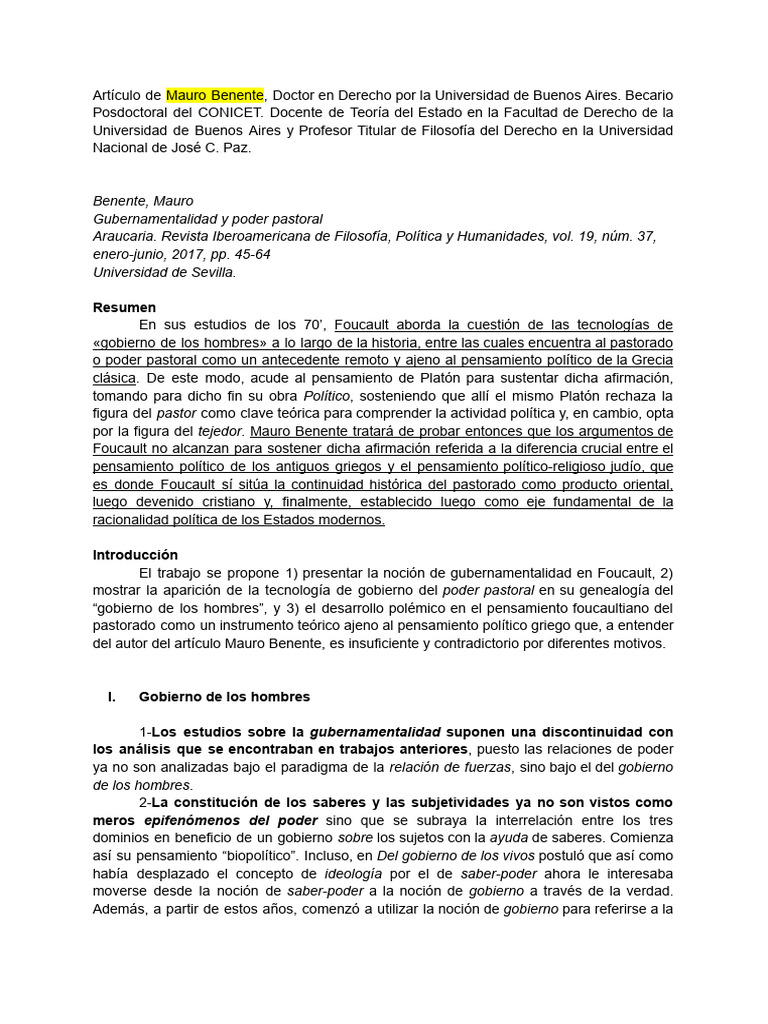 Poder Pastoral | PDF | Michel Foucault | Gobierno