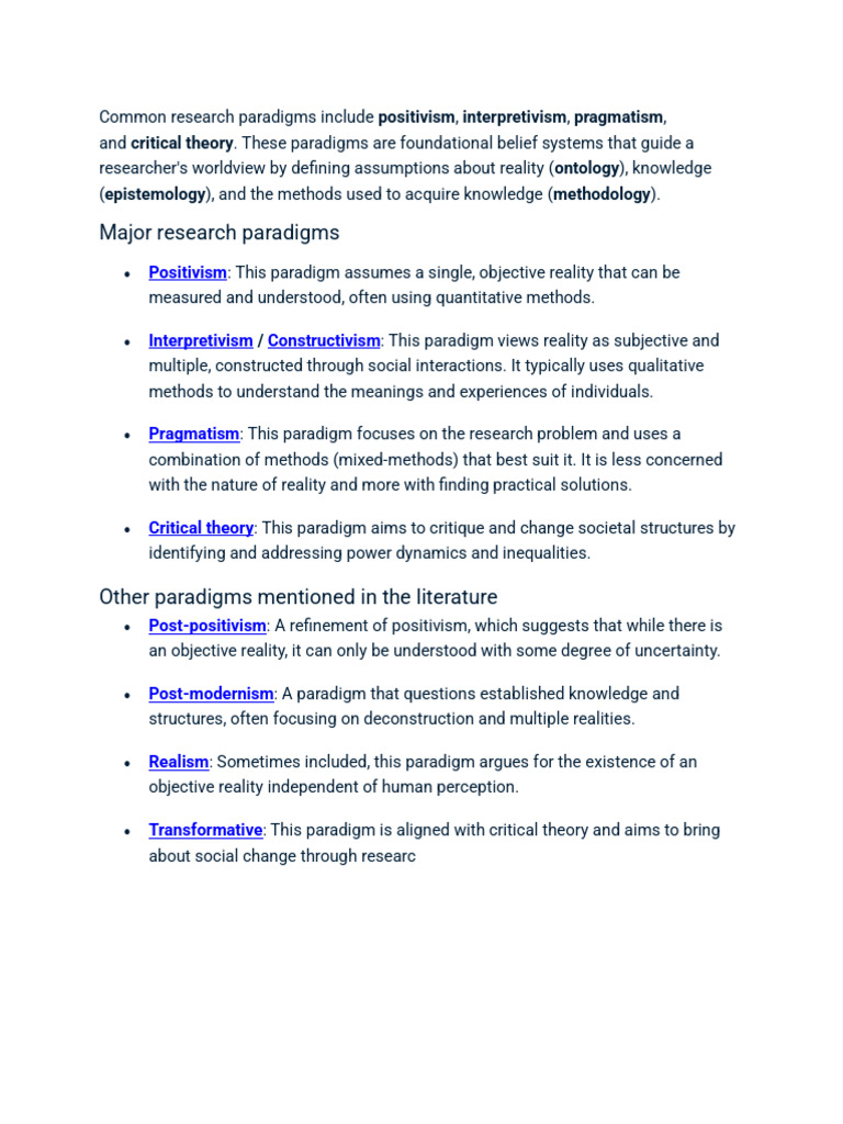 Overview of Major Research Paradigms | PDF