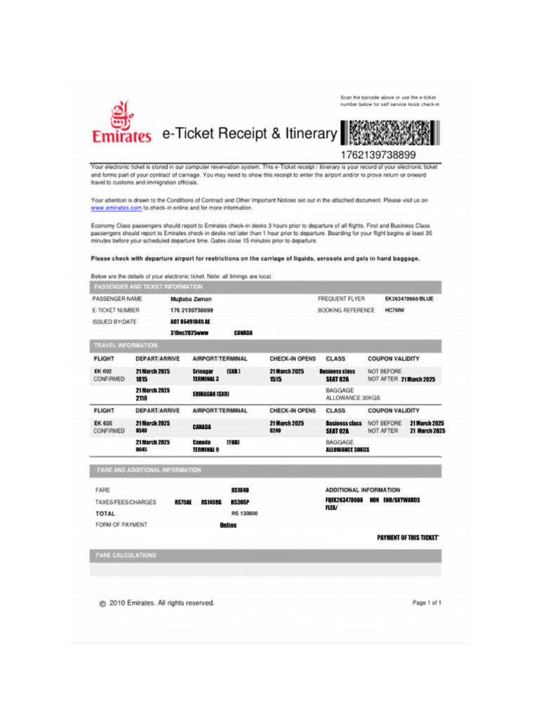 Emirate Ticket | PDF