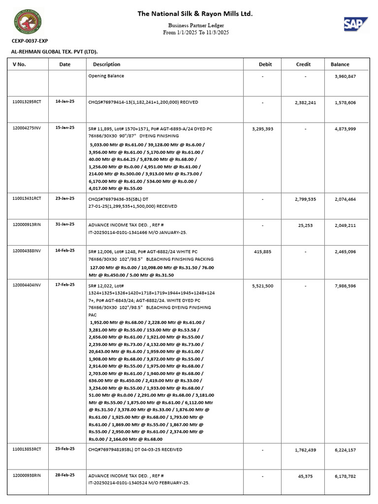 Business Partner Ledger 2025 Summary | PDF | Dyeing | Textiles