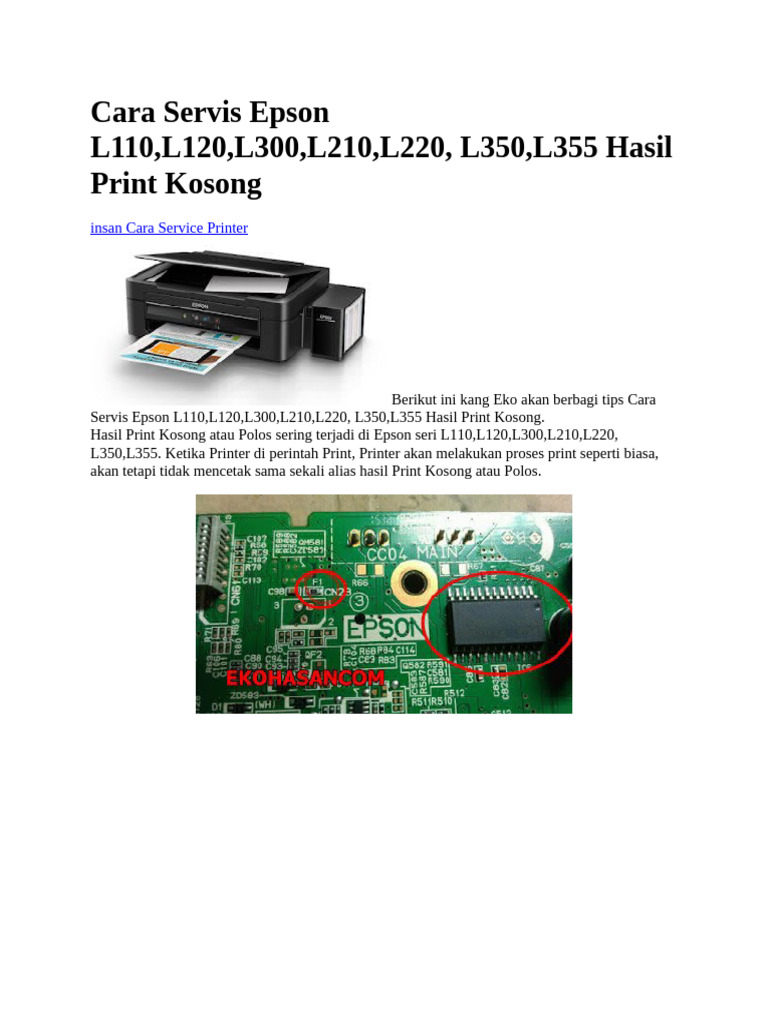 Cara Servis Epson L110, L120, L300, L210, L220, L350, L355 Hasil Print Kosong | PDF