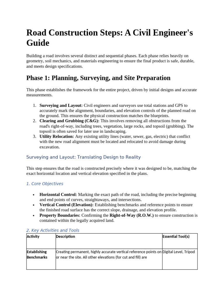Road Construction Steps | PDF | Surveying | Road