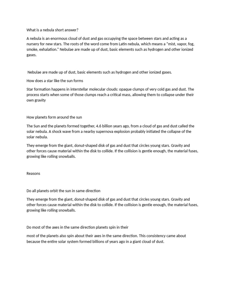 What Is A Nebula Short Answer | PDF