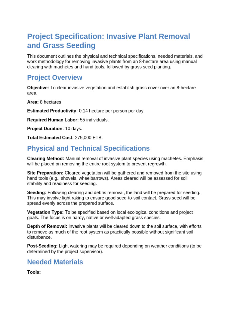 Invasive Plant Removal & Grass Seeding Plan | PDF | Invasive Species | Seed