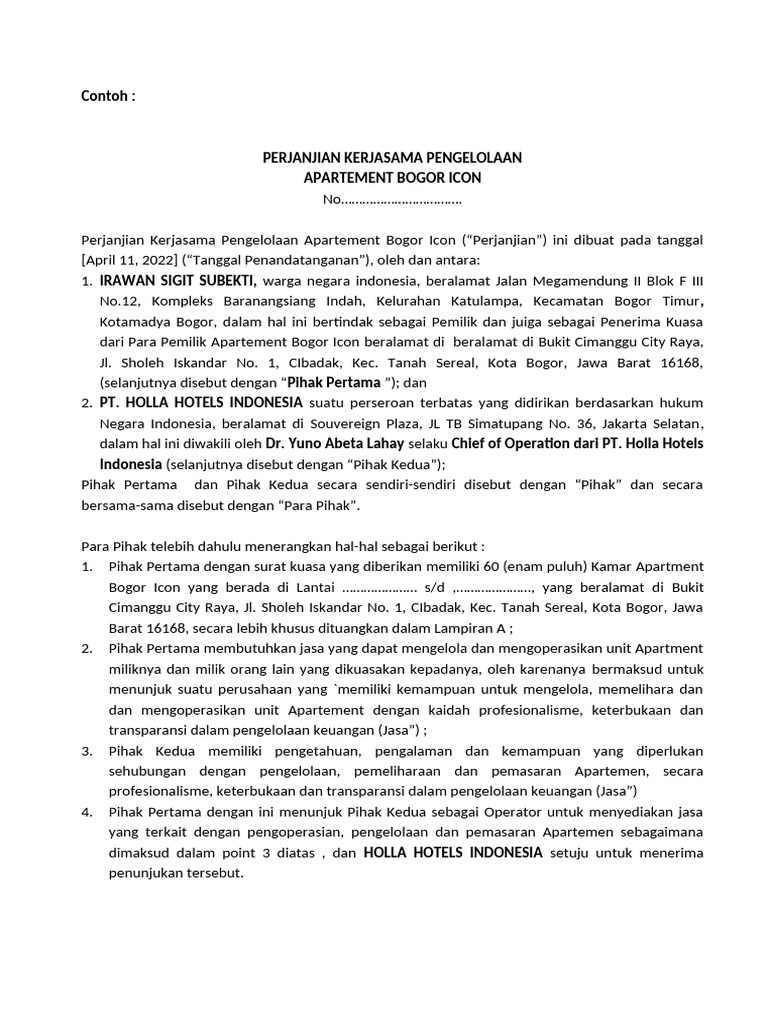 Draf Perjanjian | PDF