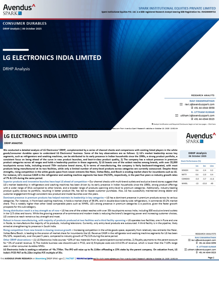 Avendus Spark Consumer Durables - LG Electronics India Limited - DRHP ...