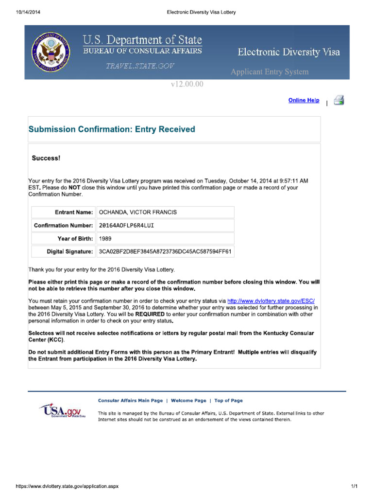 Electronic Diversity Visa Lottery | PDF