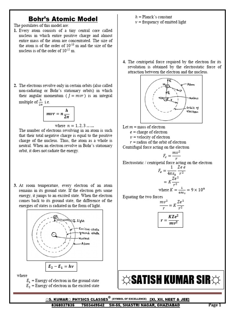 Bohr S Atomic Model Pdf Electron Atoms