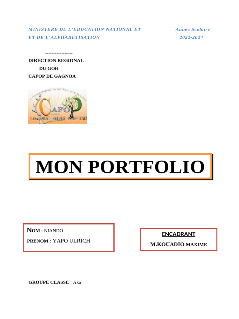Portfolio de Formation CAFOP 2022-2024 | PDF