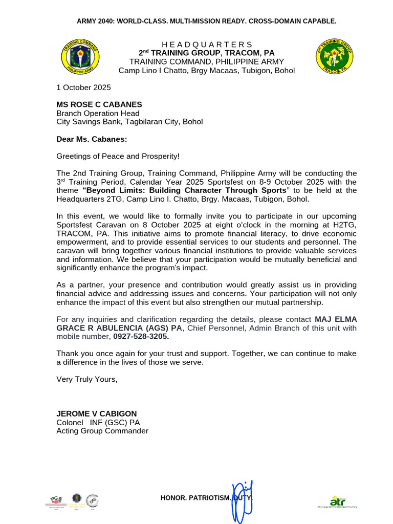 Philippine Army Sportsfest Invitation 2025 | PDF