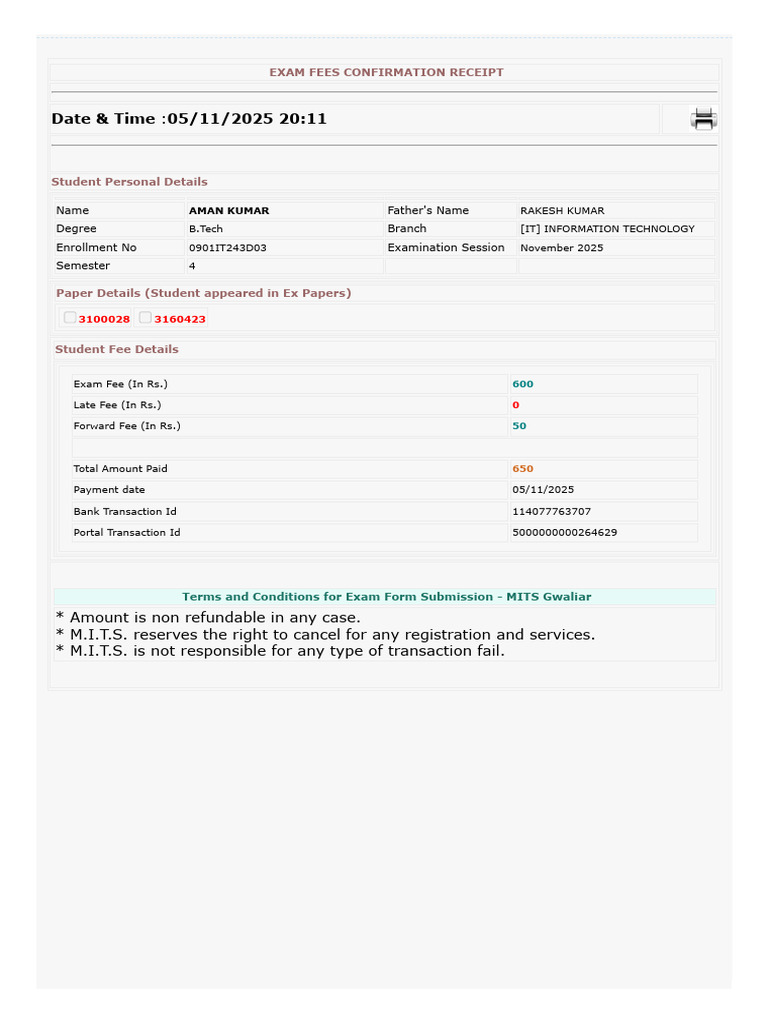 Exam Form Aman Back | PDF