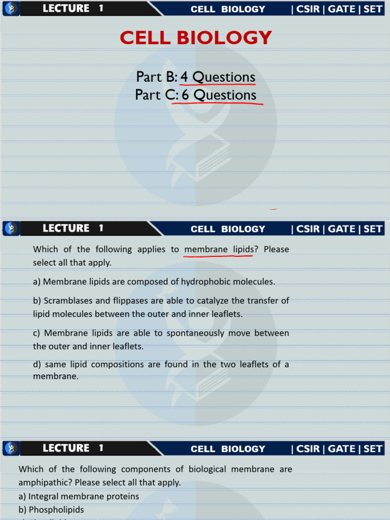 Cell Biology Lectures - l01 - Plasma Membrane Team Spy | PDF