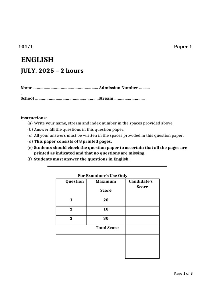 English FORM 2 Holiday Assignment | PDF