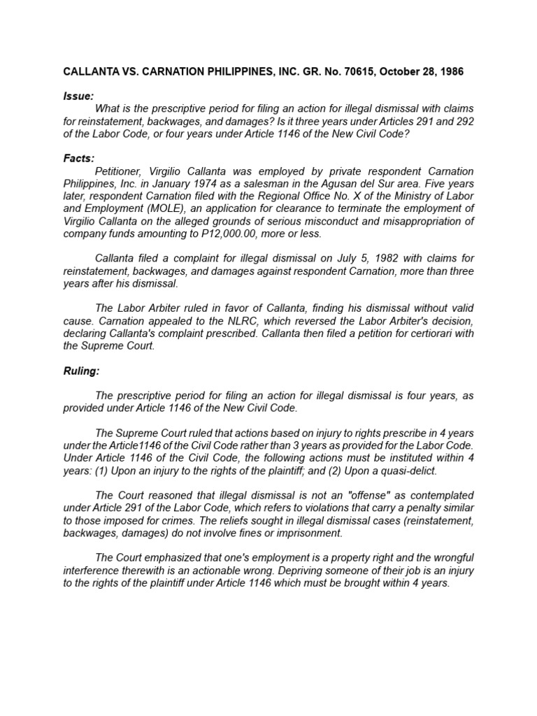 Callanta Vs Carnation | PDF