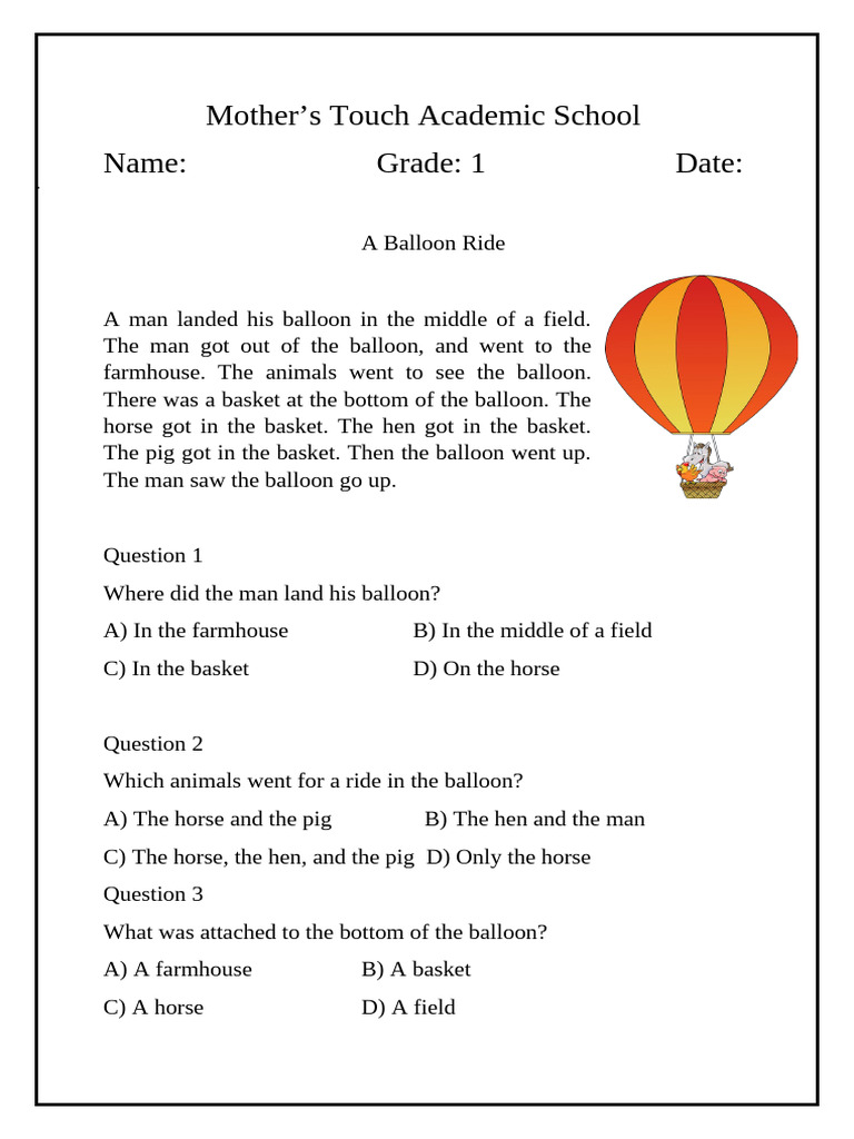 Balloon Comprehension | PDF | Plural | Noun