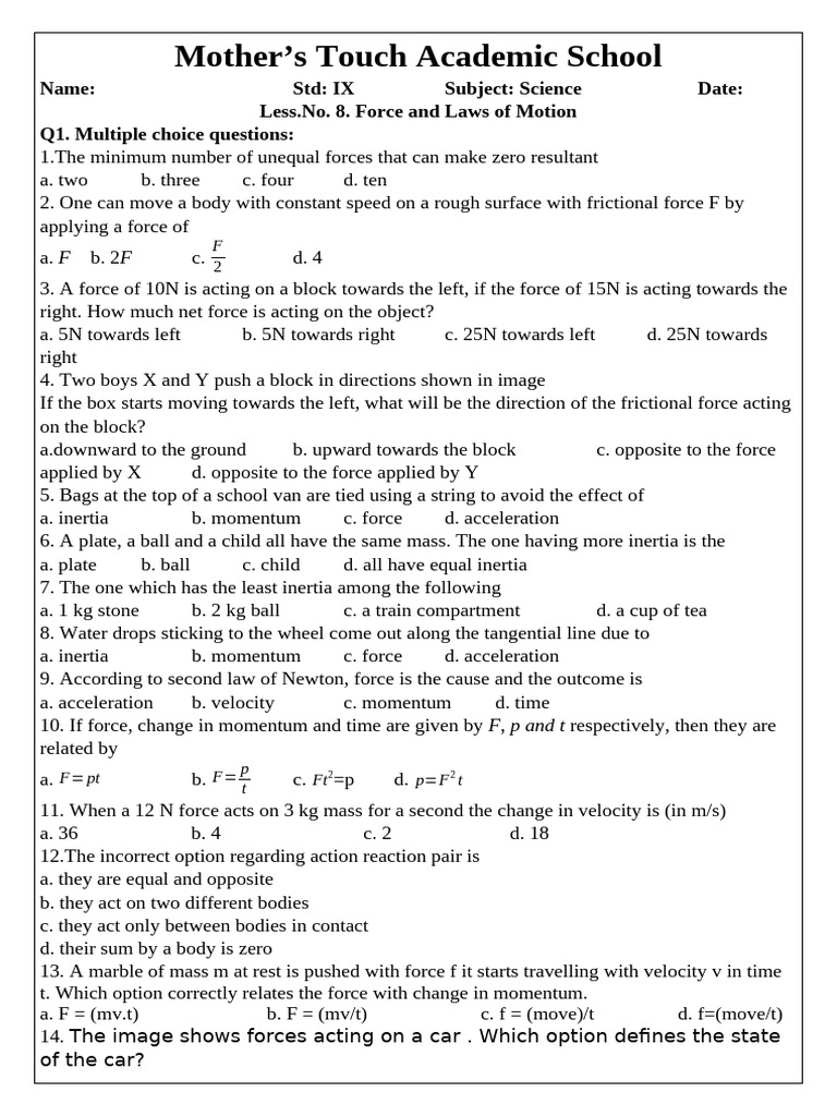Science Quiz: Force and Motion Concepts | PDF | Force | Momentum