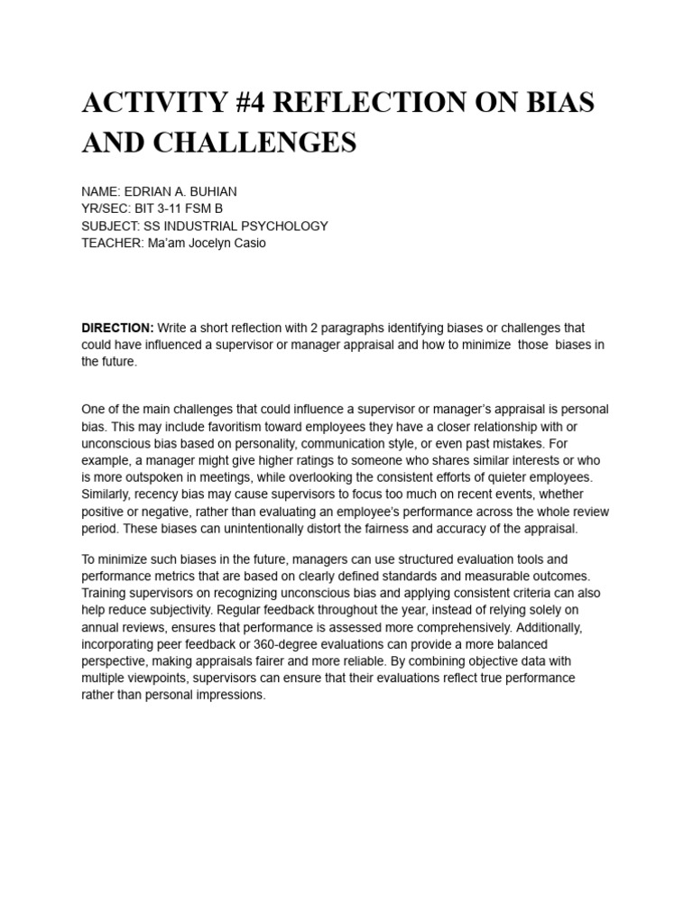 Activity #4 Reflection On Bias and Challenges | PDF