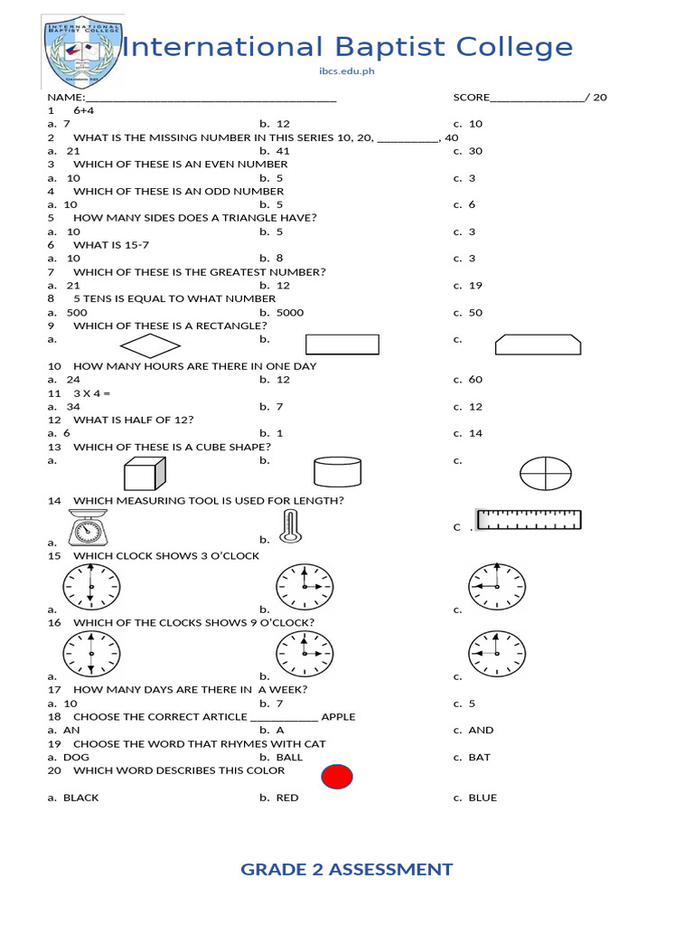 Assessment Grade 2-3 | PDF