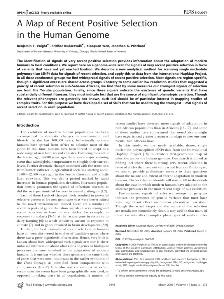 A Map of Recent Positive Selection | PDF | Single Nucleotide ...