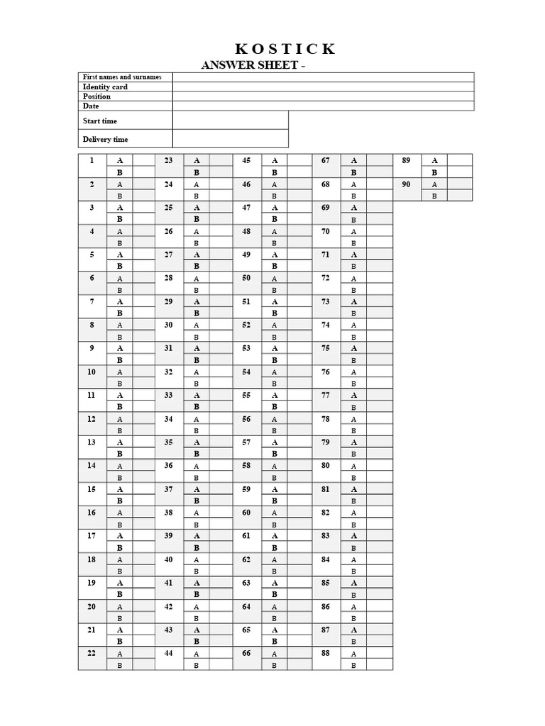 Kostick Answer Sheet Template | PDF