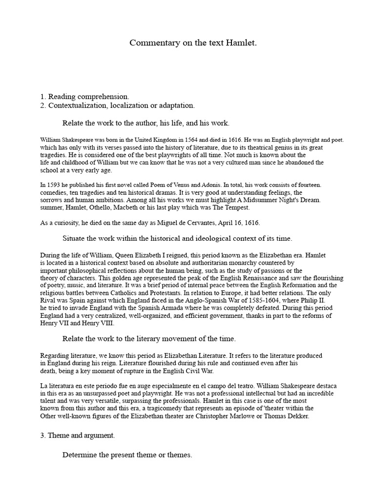 Text Commentary On Hamlet. | PDF | Hamlet