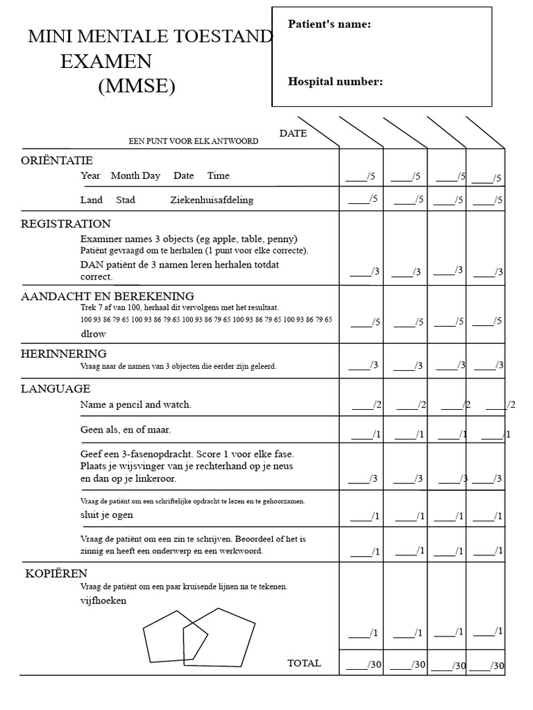 Mini Mentale Status Evaluatie | PDF