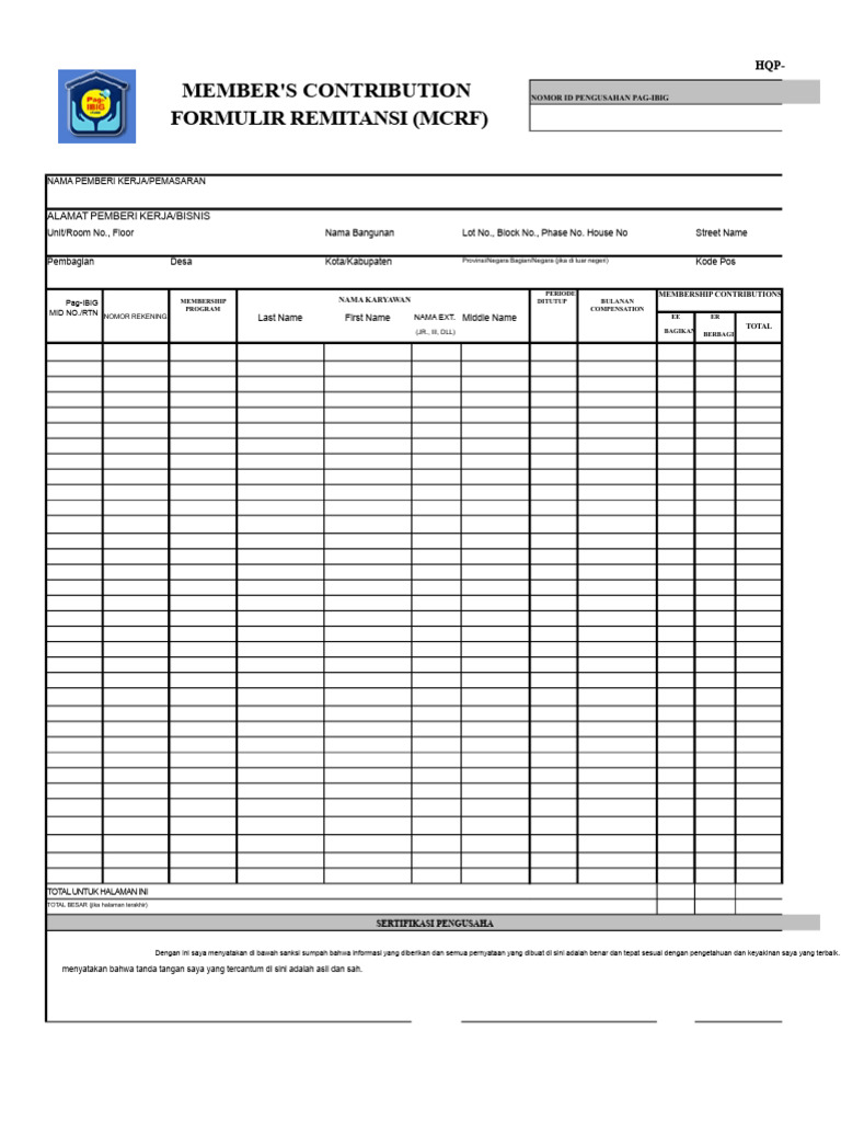 Format MCRF Pagibig Baru | PDF