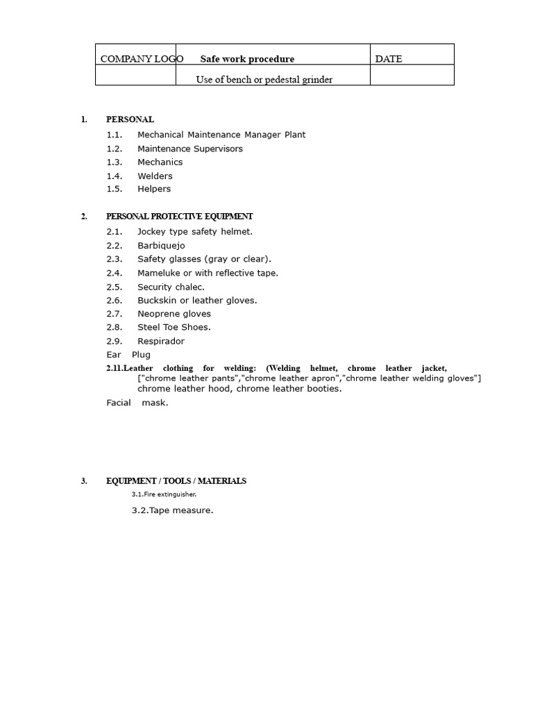 PTS PROCEDURE Use of Bench or Pedestal Grinder | PDF | Mill (Grinding ...