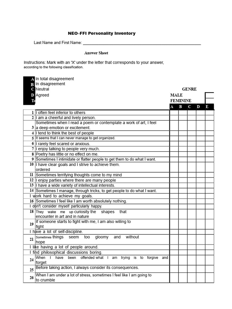 Neo Ffi Protocol | PDF | Emotions | Behavioural Sciences