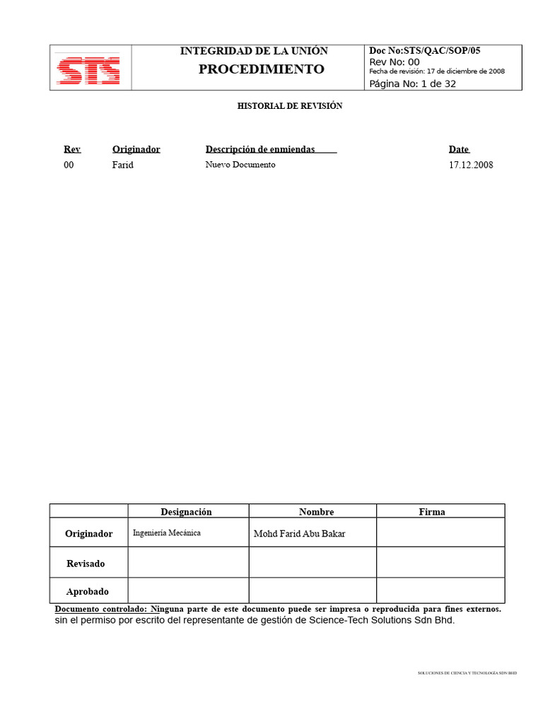 STS Qac Sop 005 Procedimiento de Integridad Conjunta | PDF | Tornillo | Tuerca (Hardware)