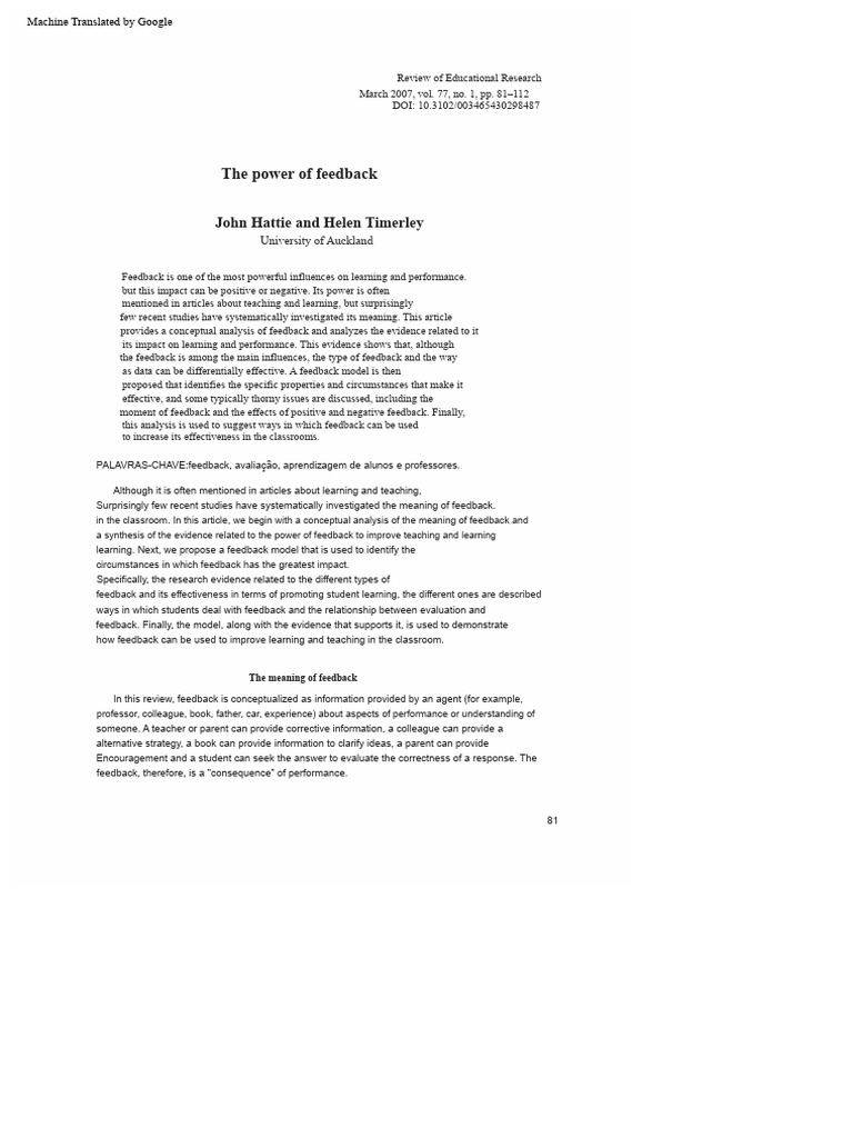 O Poder Do Feedback | PDF | Goal | Learning