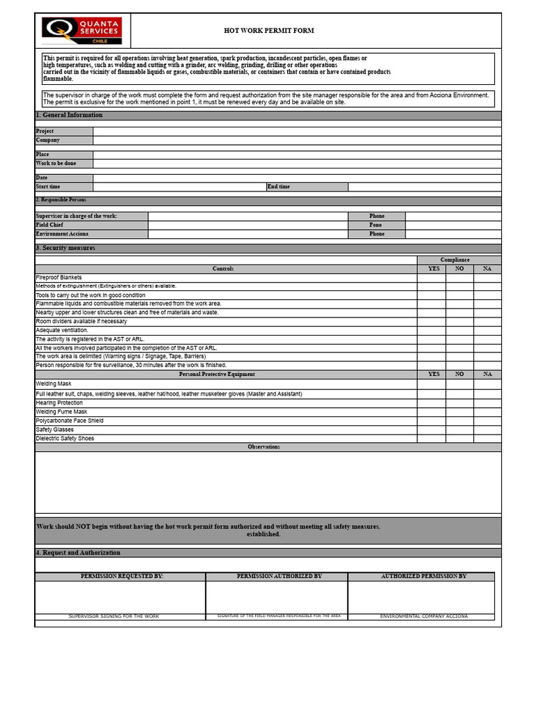 Hot Work Permit | PDF | Welding | Construction