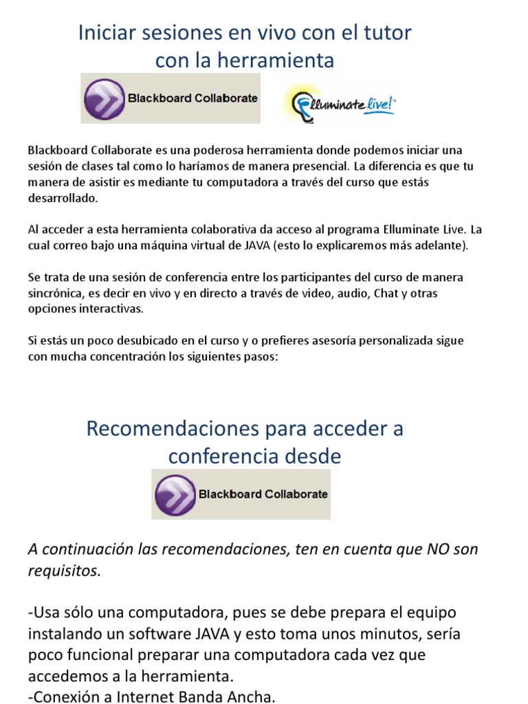 Guía para usar Blackboard Collaborate | PDF | Java (lenguaje de ...