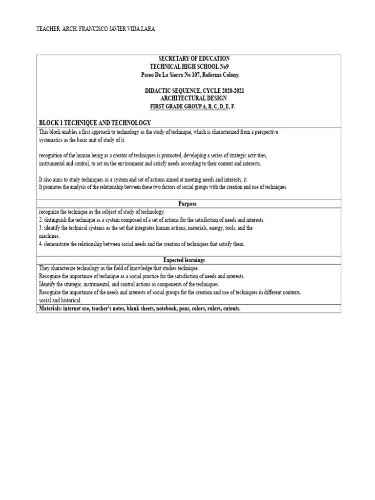 Secondary School Planning First Grade Technology (Architectural Design ...
