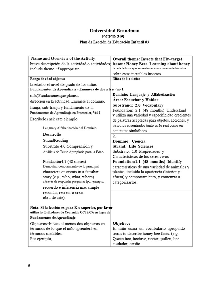 Lección sobre Abejas para Niños de 3-4 Años | PDF | Educación de la ...