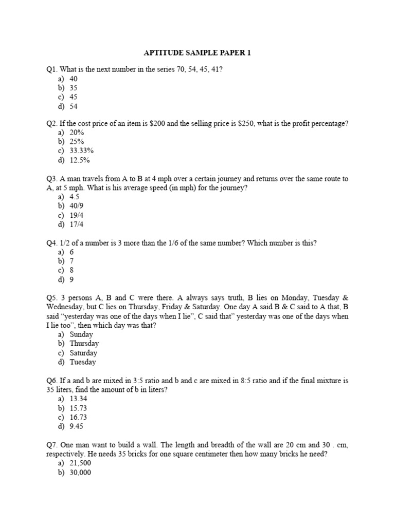 Aptitude Sample Paper 1 | PDF | Mathematics