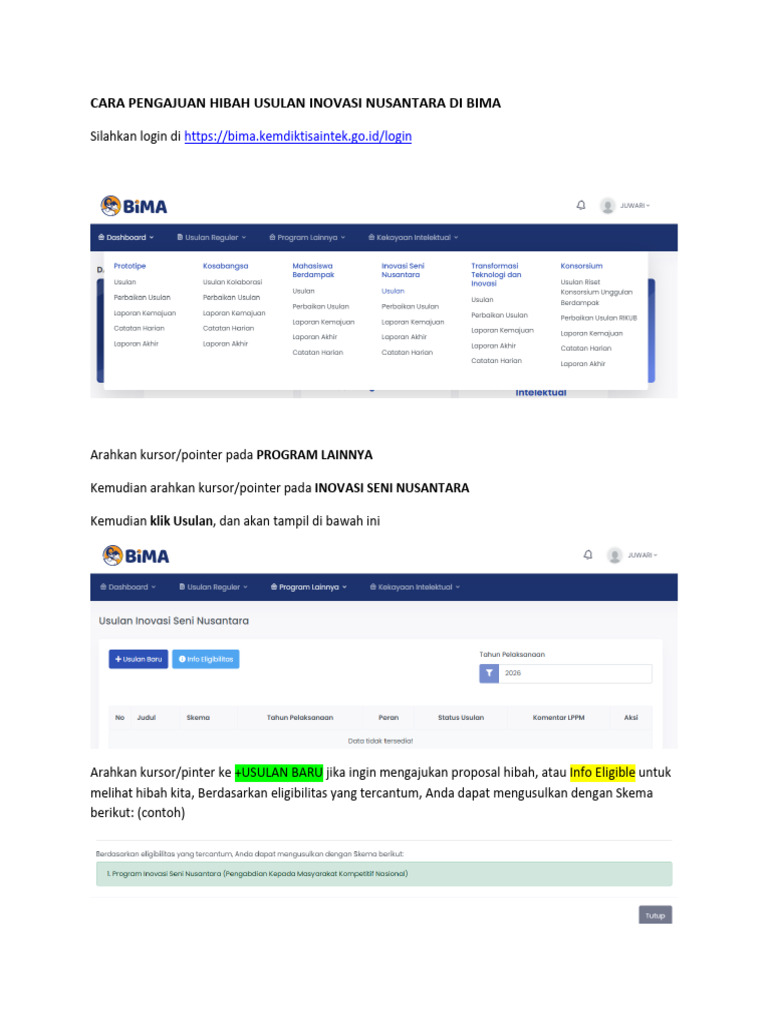 Cara Pengajuan Hibah Usulan Inovasi Nusantara Di Bima | PDF